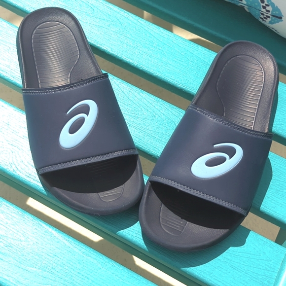Asics | Shoes | Asics Unisex Navy Blue Slides | Poshmark